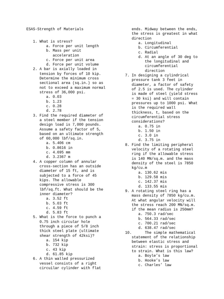 Strength of Materials: Key Concepts & Problems | PDF | Deformation ...