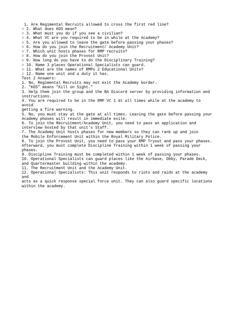 RMP Answer Key Phase Two | PDF