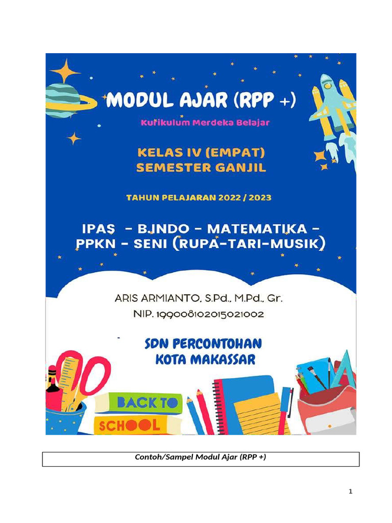 Modul Ajar (RPP) - KLS 4 - Ipas, B.ind, MTK, PPKN, Seni (Rupa, Tari, Musik) | PDF