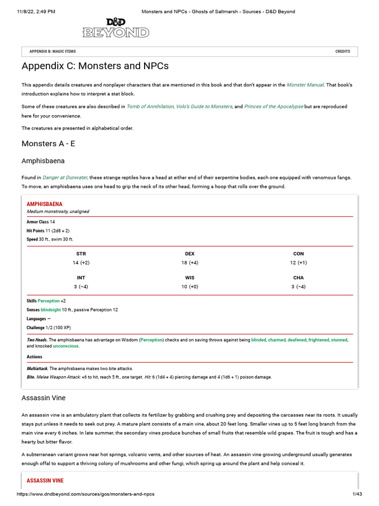 Monsters and NPCs - Ghosts of Saltmarsh - Sources - D&D Beyond Appendix ...