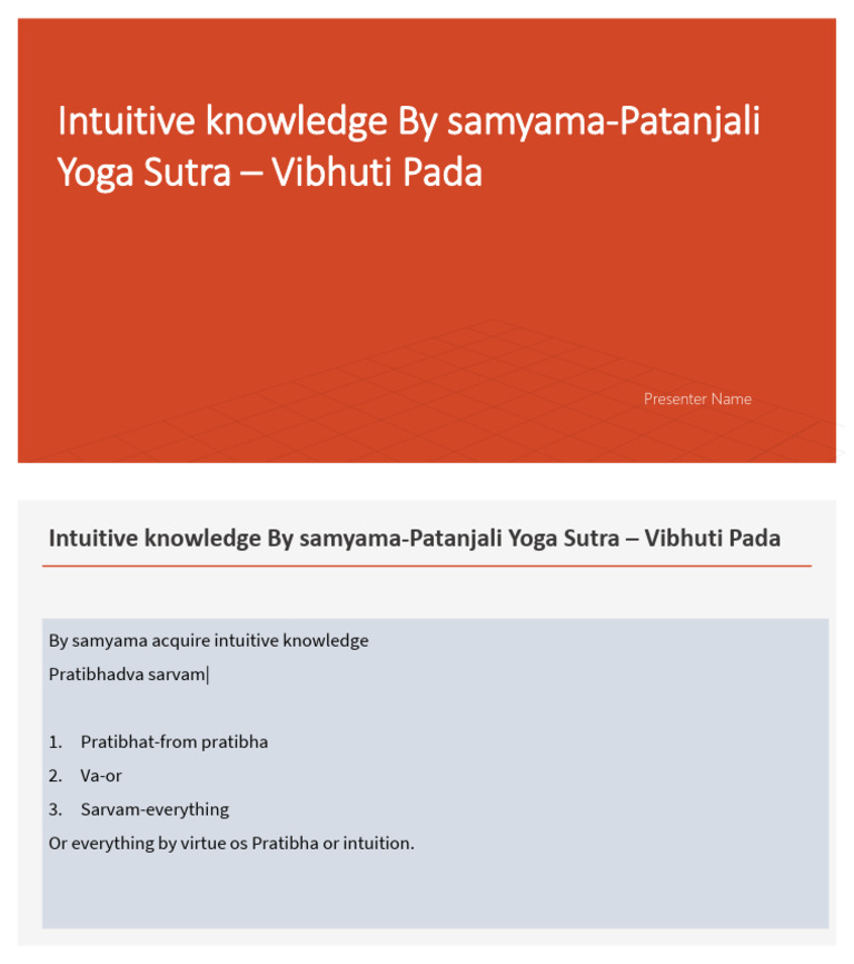 Intuitive Knowledge by Samyama-Patanjali Yoga Sutra - Vibhuti | PDF