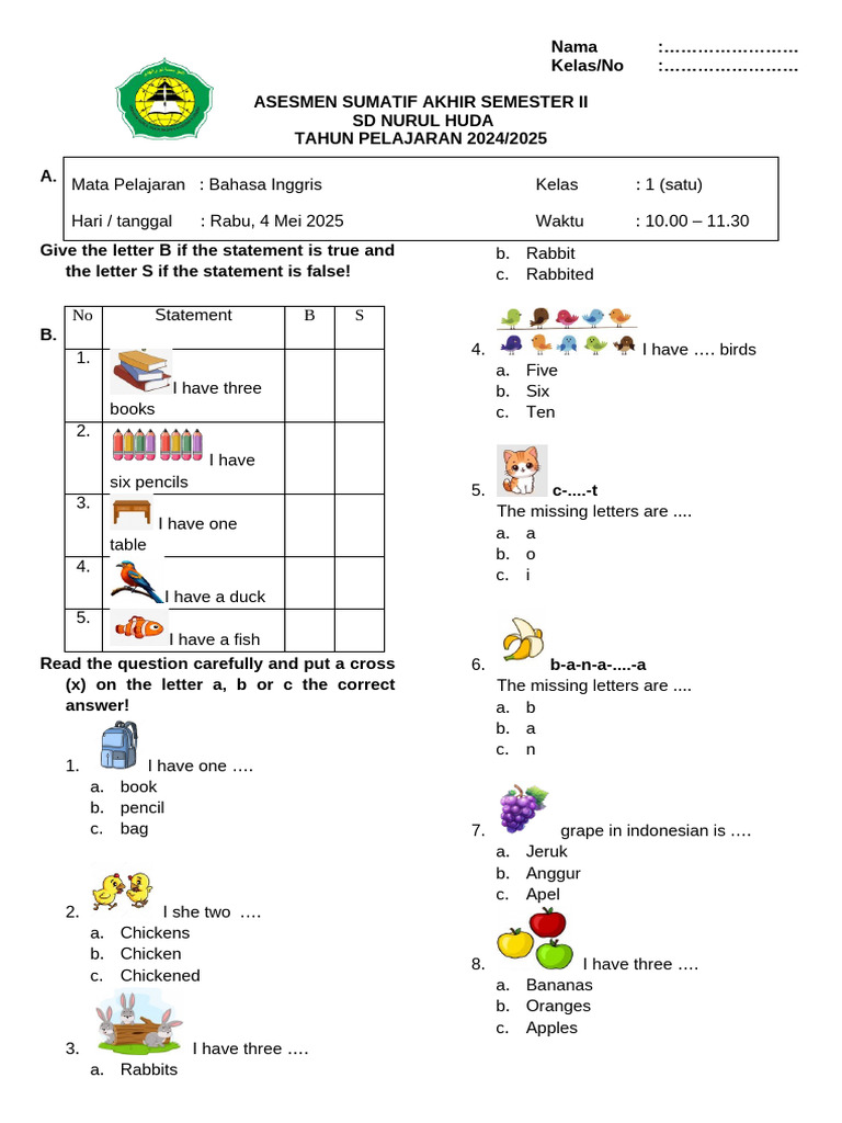 Soal Aas B. Inggris Semester II 2024-2025 | PDF