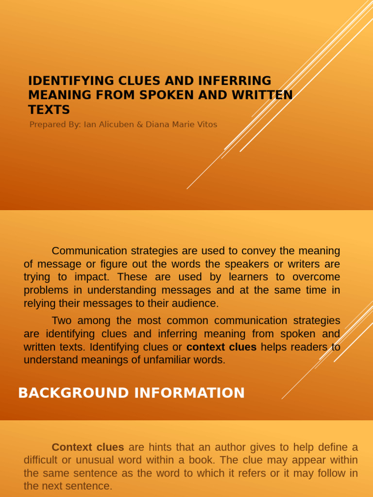 ENGLISH Identifying Clues and Inferring Meaning From Spoken and | PDF ...