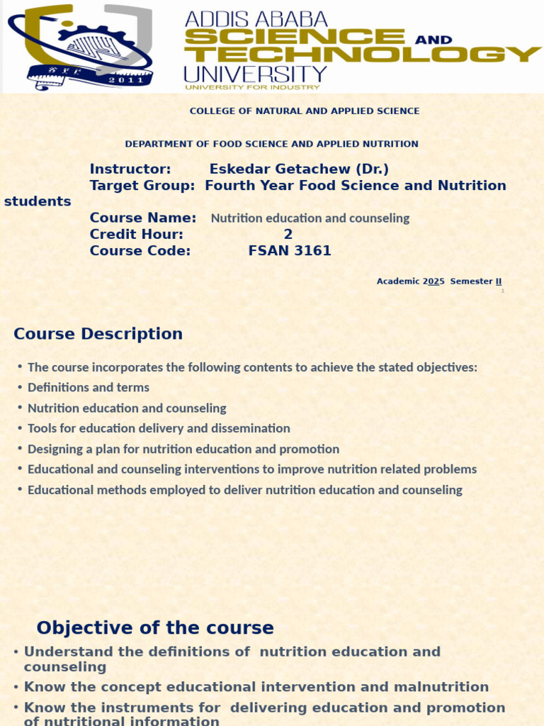 Nutrition Education and Counseling Course | PDF | Healthy Diet | Nutrition