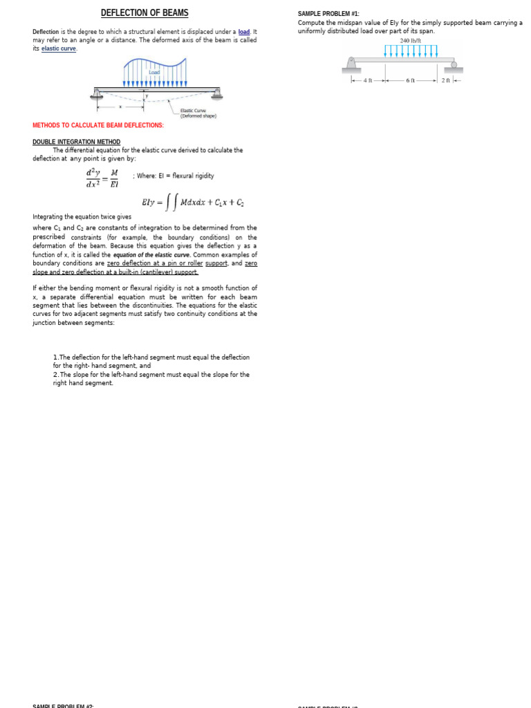 Notes - Beam Deflections Double Integration Method - 100240 | PDF ...
