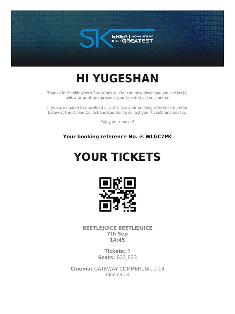 Ster-Kinekor Movie Ticket Confirmation | PDF
