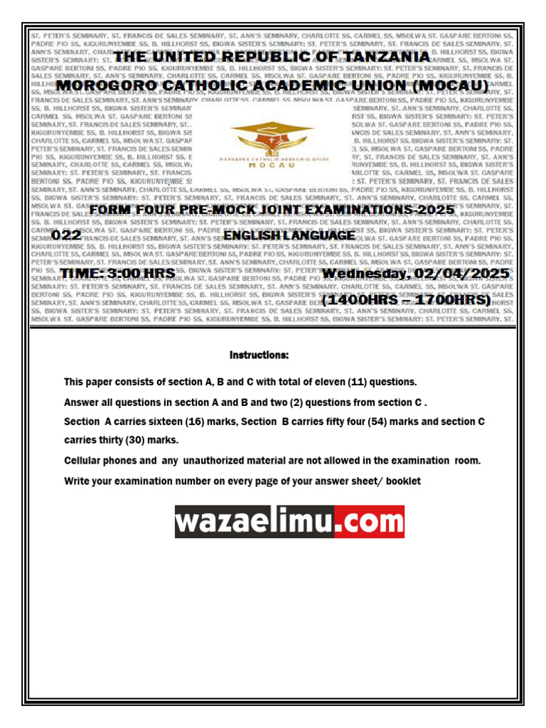 Mocau f4 Eng Lang QP 2025 | PDF | Verb | Word