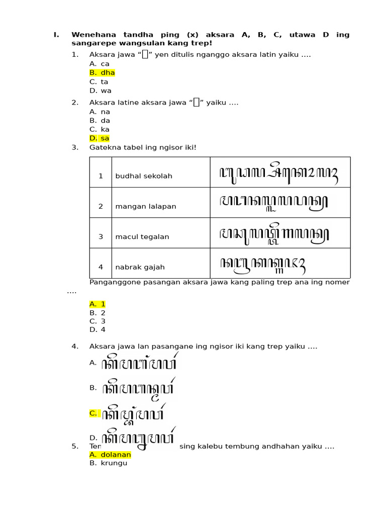 Soal Aaj PG BHS Jawa | PDF