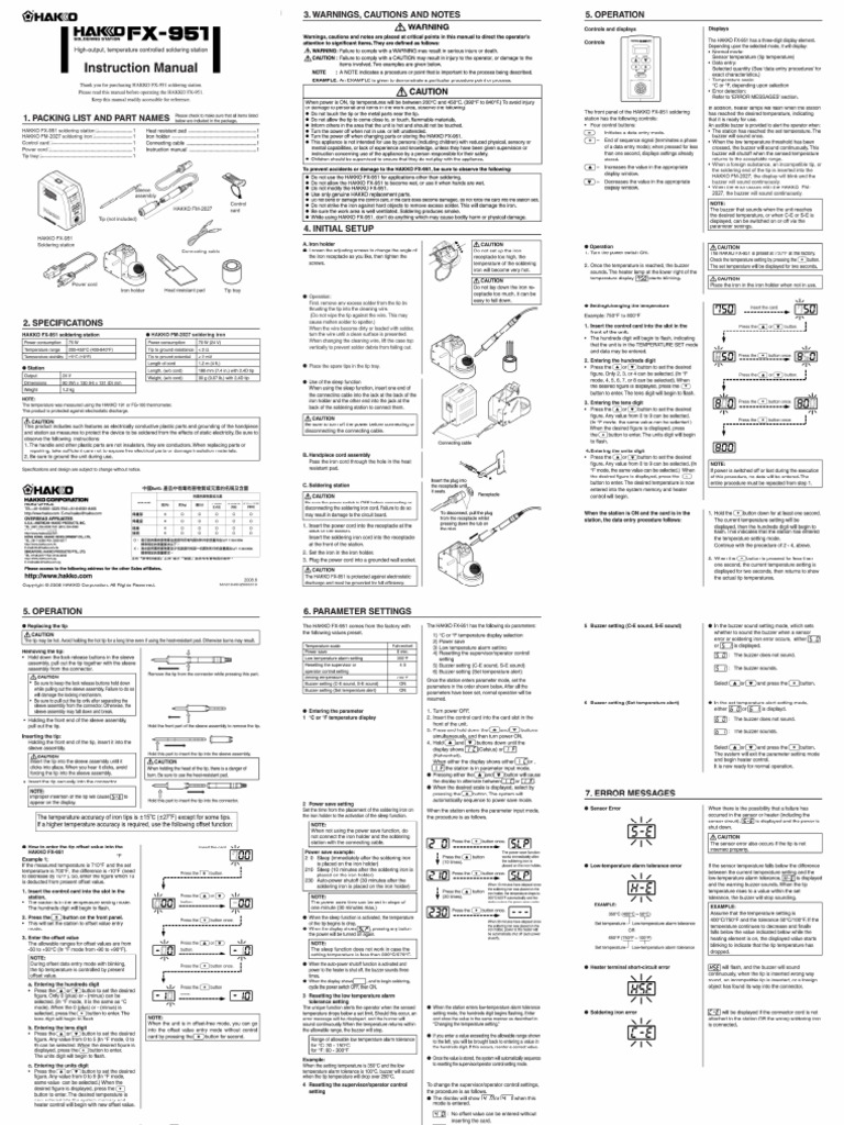 Soldering Station Hakko Manual | PDF