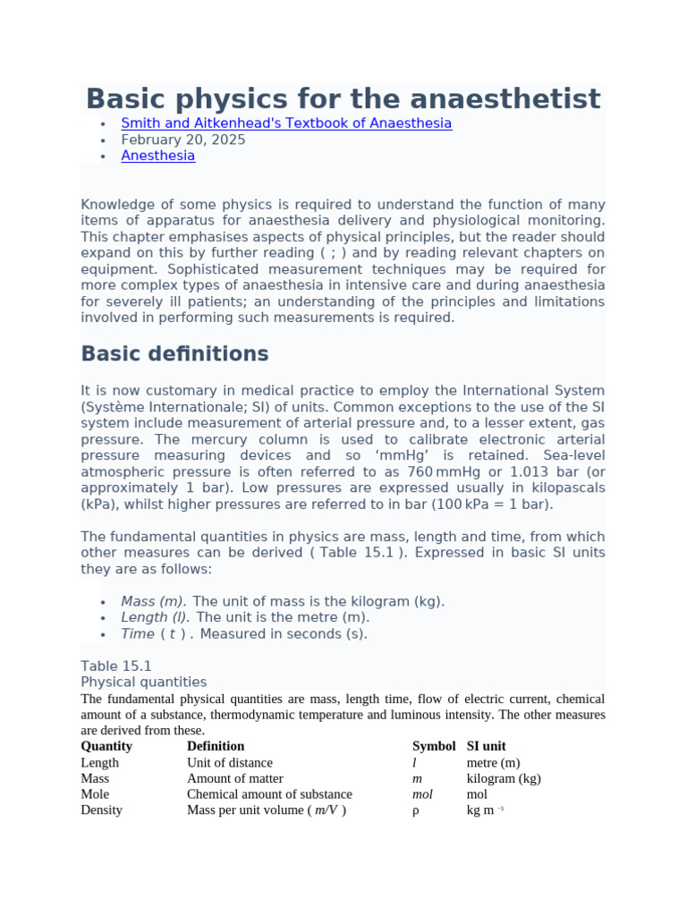 Physics Fundamentals for Anaesthetists | PDF | Gases | Fluid Mechanics