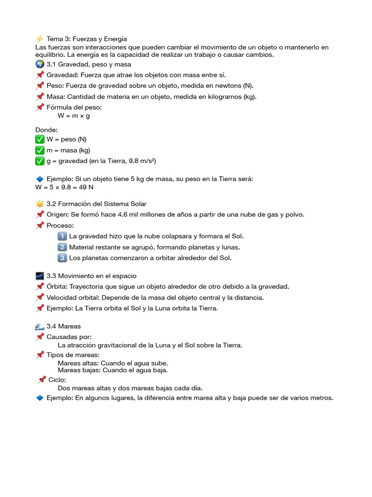 Resumen Esquema Tema 3 Esp Cambridge Lower Secondary Science Learner S Book 7 | PDF | Gravedad ...