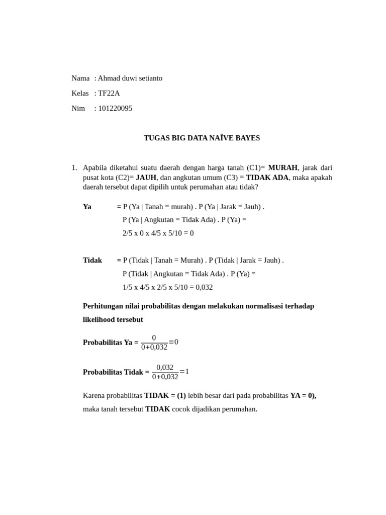 Big Data Naive Bayes - Ahmad Duwisetianto - Tf22a | PDF