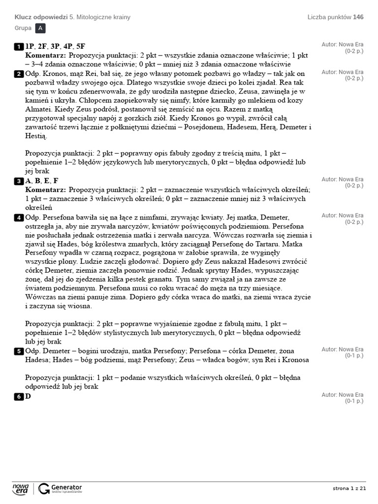 Mitologiczne Krainy Klucz Odpowiedzi | PDF