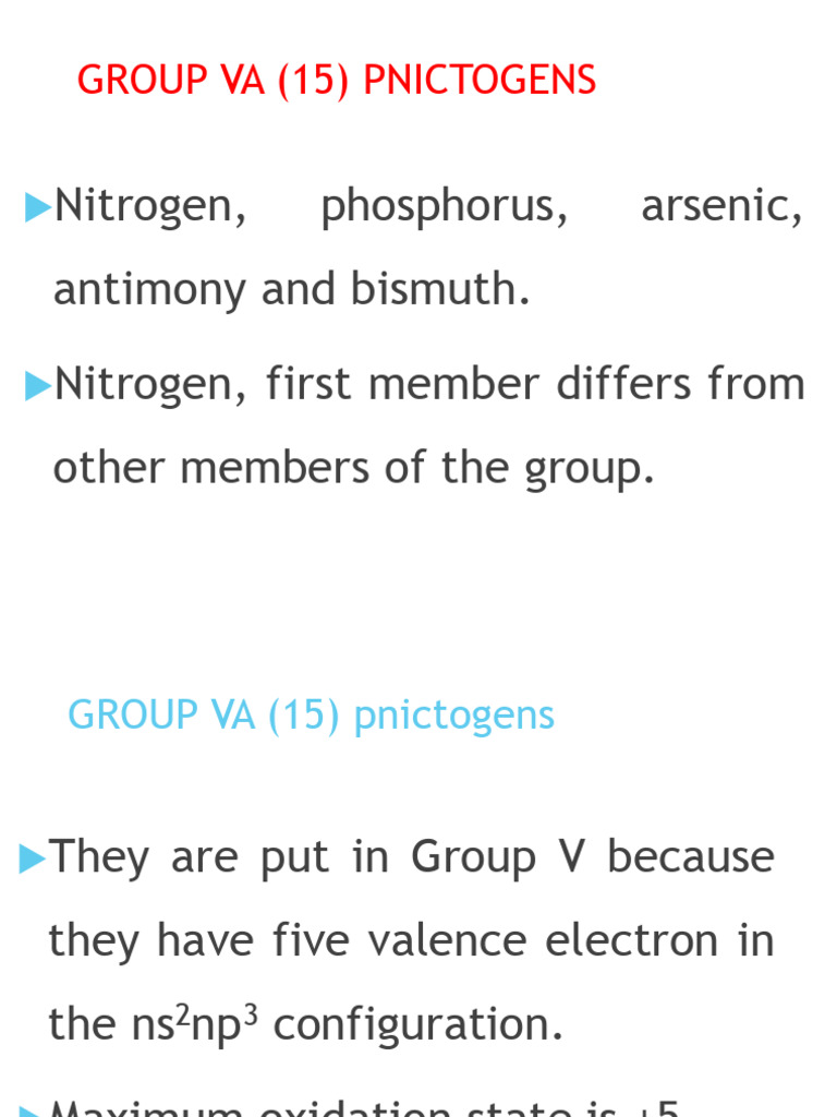 Overview of Pnictogens Properties | PDF | N Ox | Nitrogen