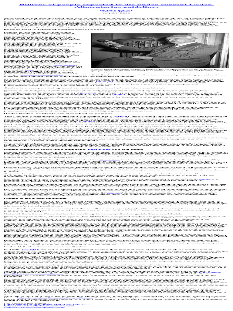 Codex Alimentarius: A Global Health Threat | PDF | Pesticide