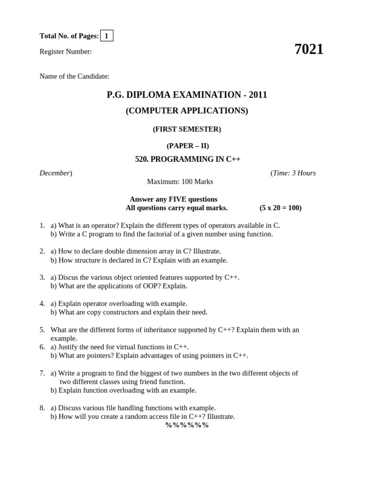 P.G. Diploma Examination - 2011: (Computer Applications) | PDF