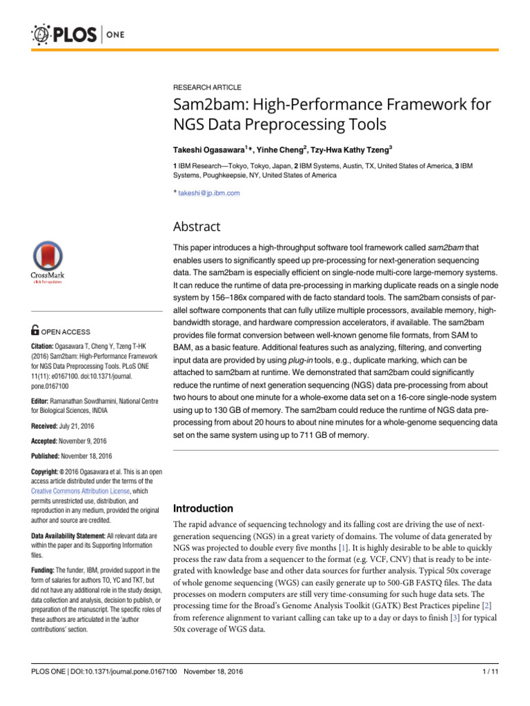 Sam2bam High-Performance Framework For NGS Data Preprocessing Tools | PDF | Computer Data ...
