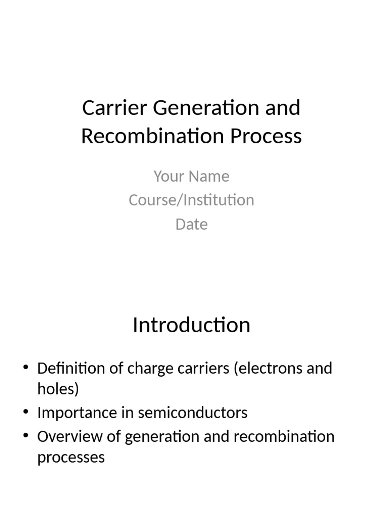 Carrier Generation and Recombination Process | PDF