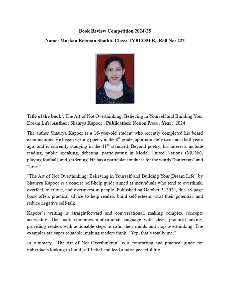 PDF 8 Done Muskan Shaikh The Art of Not Overthinking | PDF