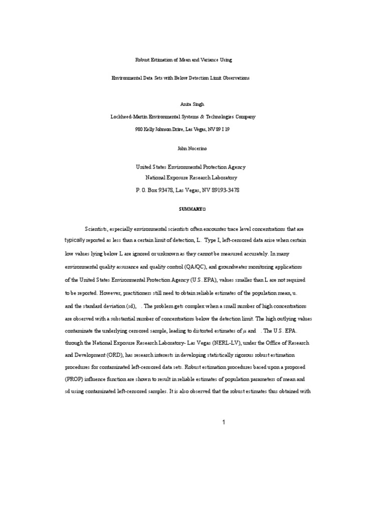 Environmental Data Sets With Below Detection Limit Observations | PDF ...