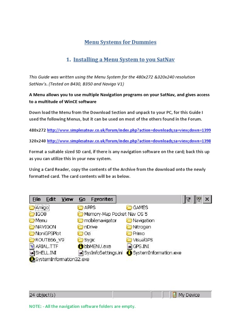 WinCE SatNav Menu System Guide | PDF | Icon (Computing) | Tab (Gui)