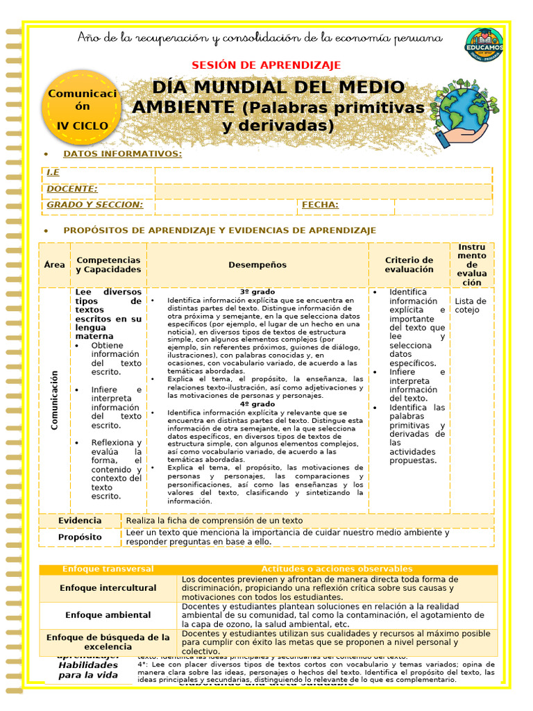U3 Sesión d1 Adcom Día Mundial Del Medio Ambiente | PDF | Enseñando | Aprendizaje