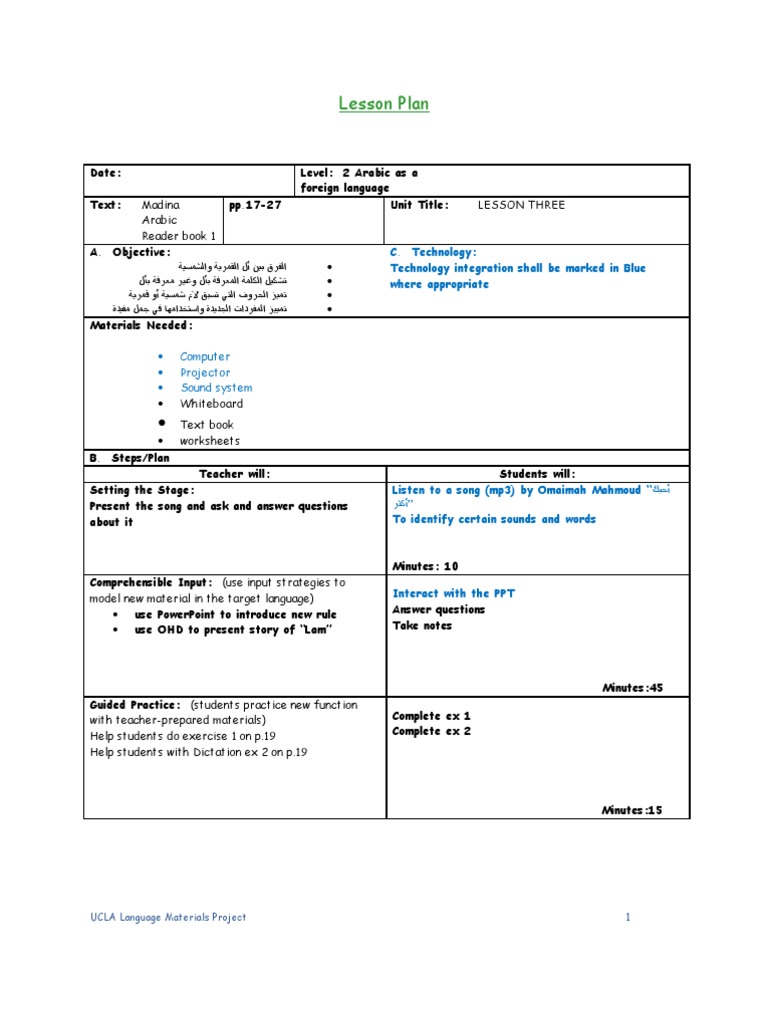 AFL_ Lesson Plan_ Level 2_unit 3 | Language Education | Lesson Plan