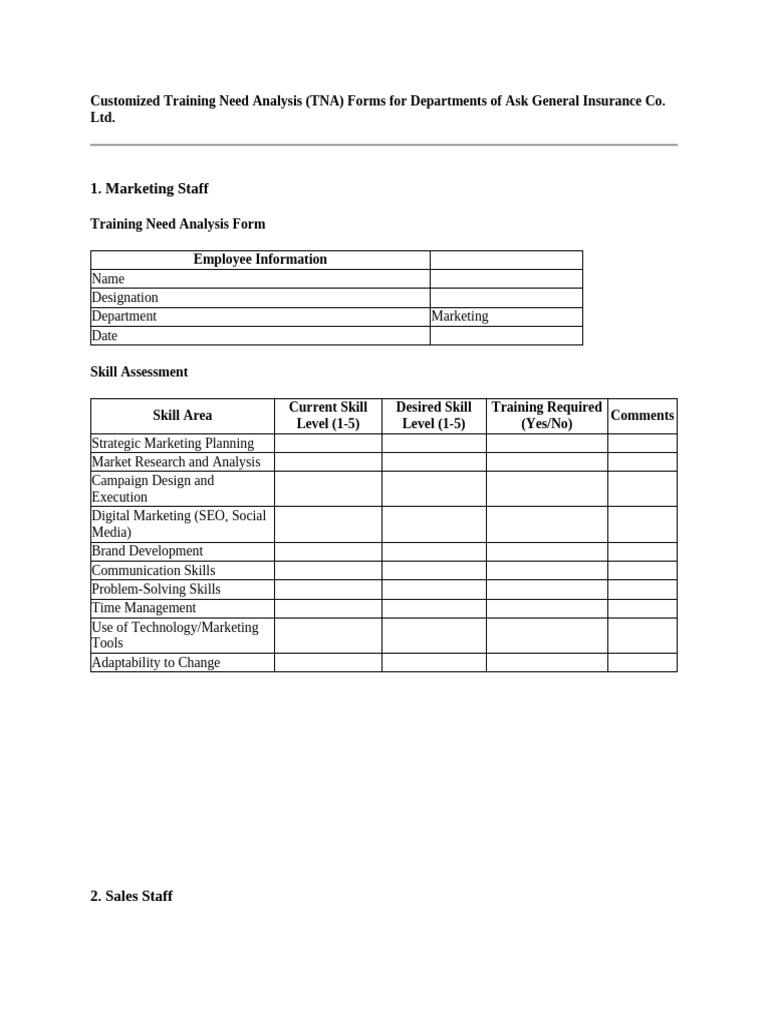 Training Need Analysis Form | PDF