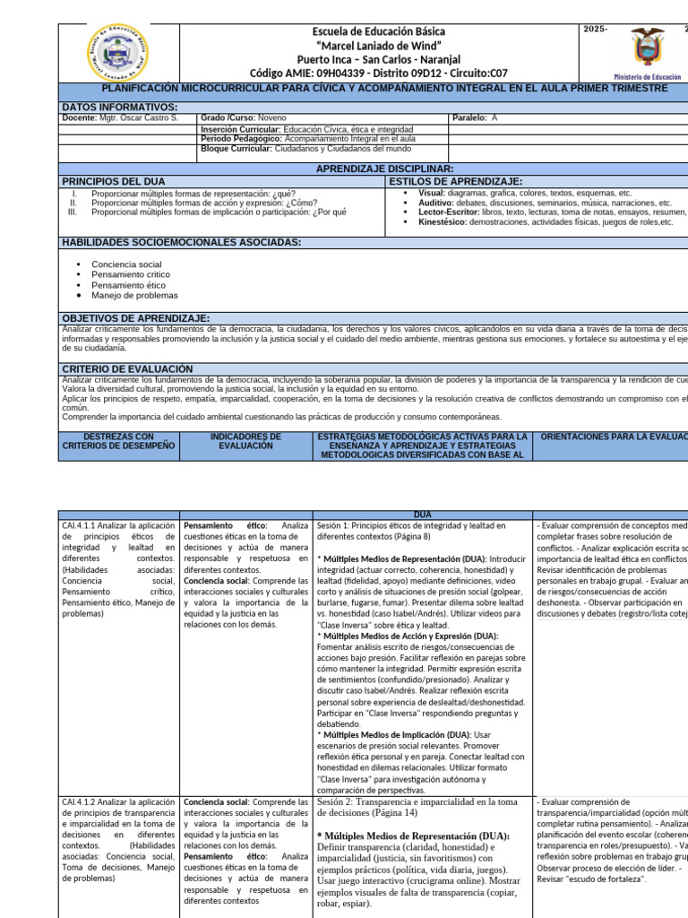 Cívica 9no Año | PDF | Pensamiento | Educación de la primera infancia