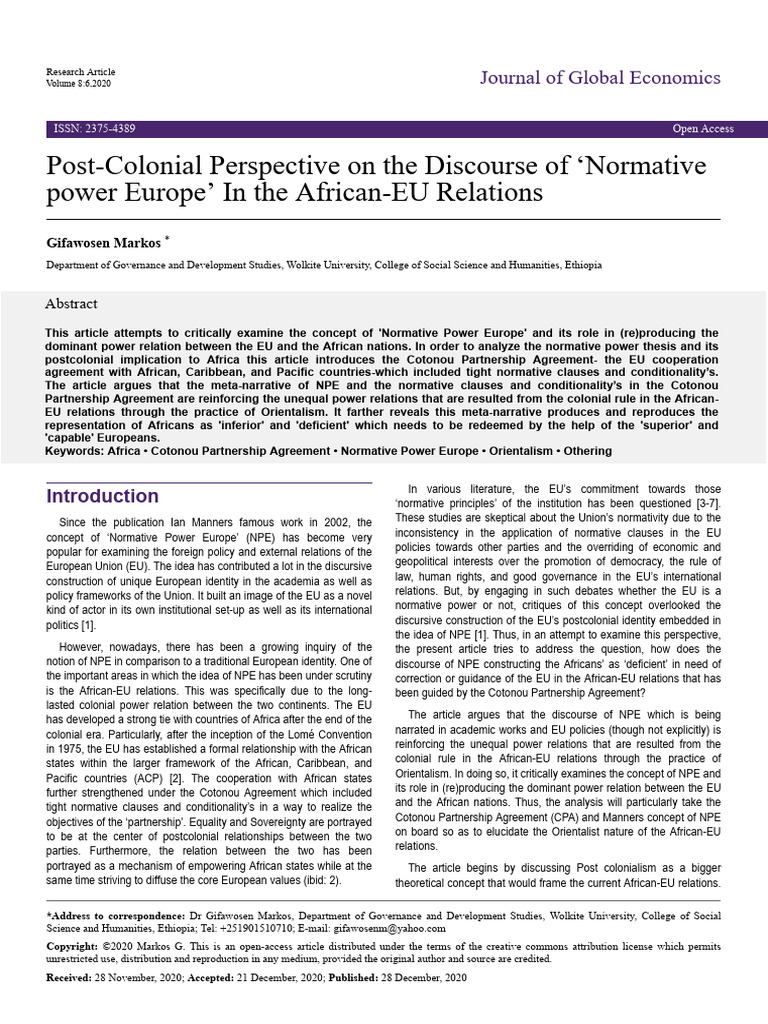 Gifawosen Post Colonial Perspective On The Discour | PDF | Postcolonialism | Orientalism (Book)