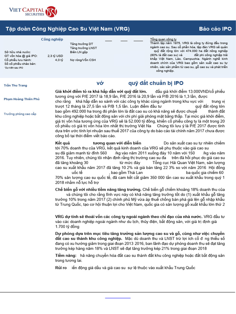 VRG 20180123 BaocaoIPO | PDF