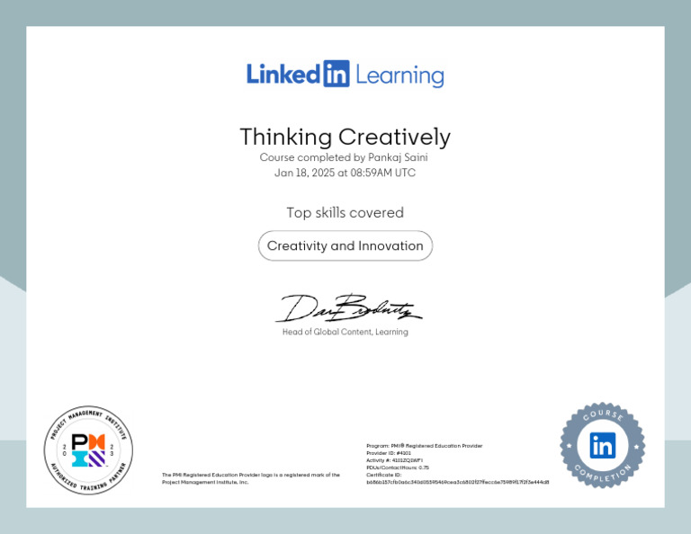 CertificateOfCompletion Thinking Creatively | PDF