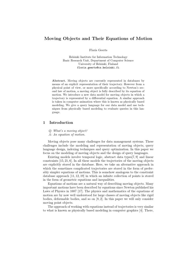 Moving Objects and Their Equations of Motion: Abstract | PDF ...