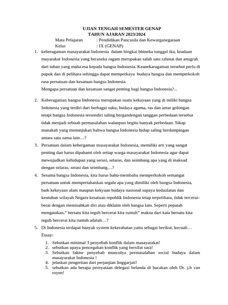 Soal Mid Semster Genap 2024 | PDF