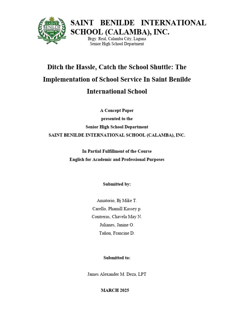 School Shuttle Proposal for SBIS Students | PDF