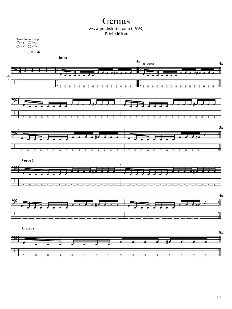 Pitchshifter Genius Bass Tab PDF | PDF | Songs | Musical Forms