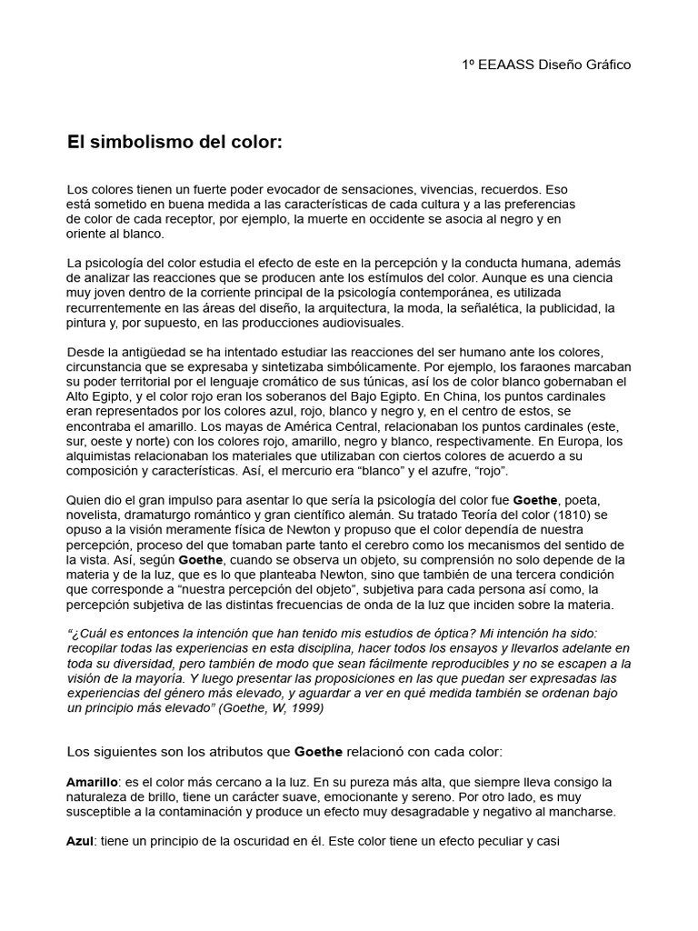 Apuntes - Simbolismo Del Color | PDF | Color | Percepción visual