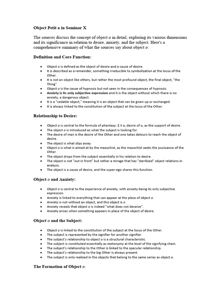 Object Petit A in Seminar X | PDF | Sadomasochism | Object Relations Theory