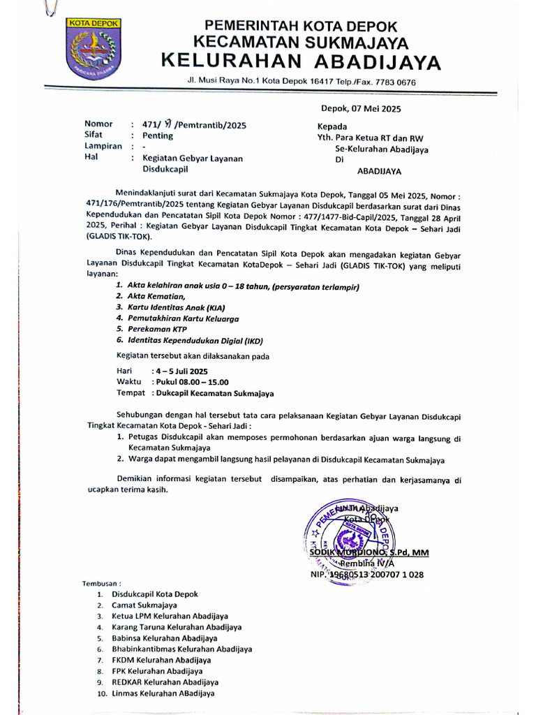 Surat Pem Disdukcapil | PDF