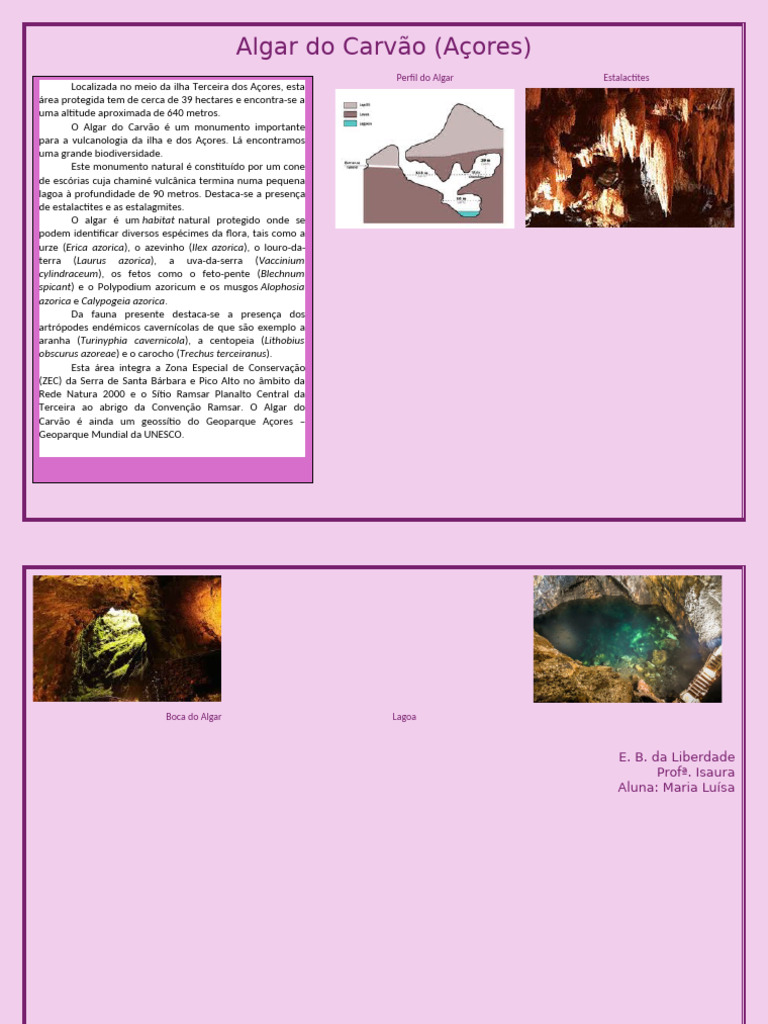 Texto informativo sobre o Algar do Carvão | PDF