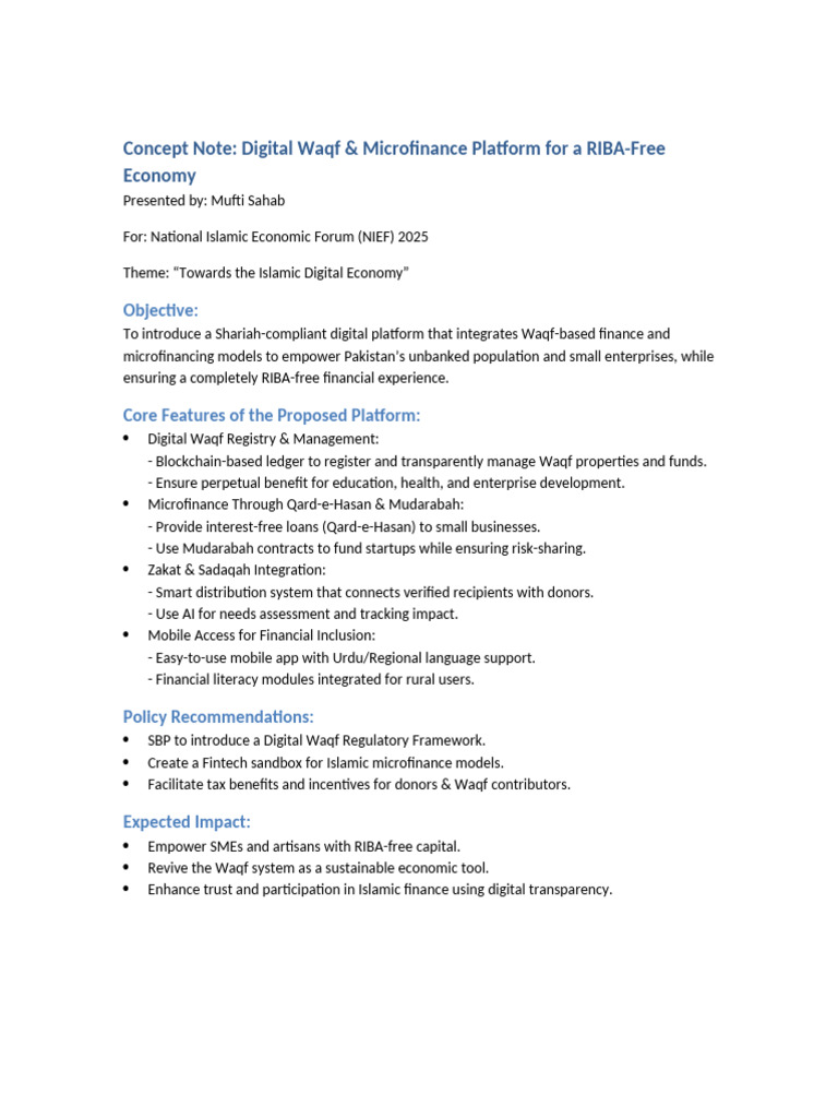 Digital Waqf Microfinance Concept Note | PDF