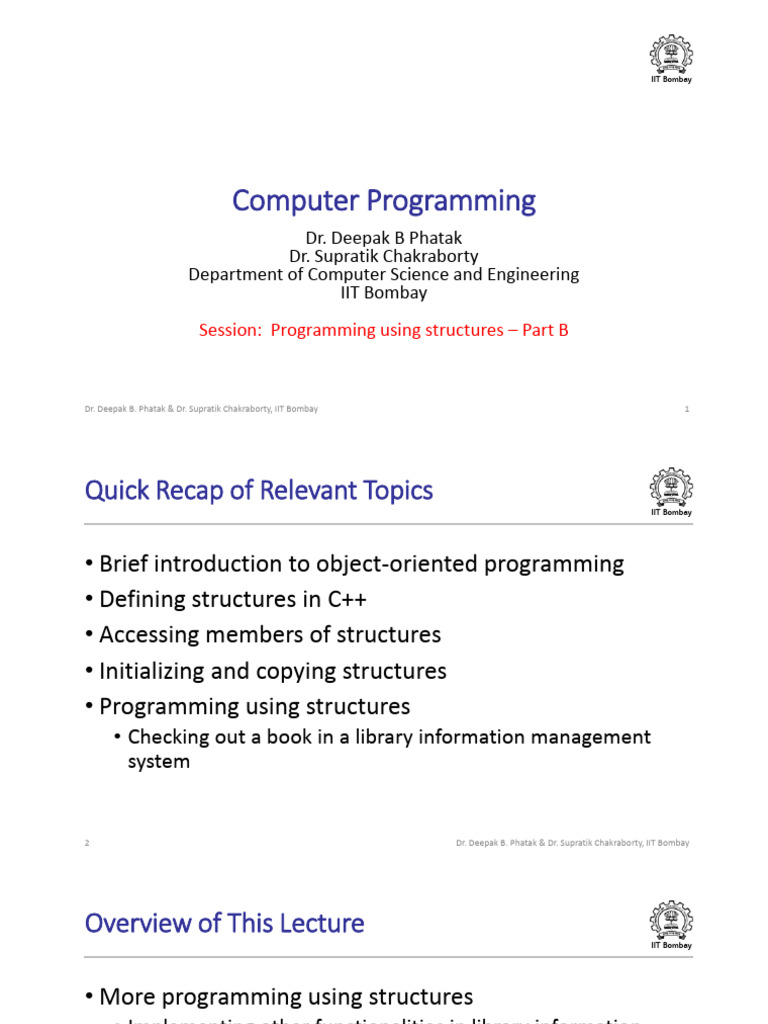 CS101x S436B Programming Using Structures Part 2 IIT Bombay | PDF ...