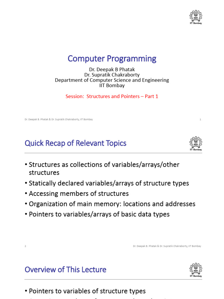 CS101x S438A Structures and Pointers Part 1 IIT Bombay | PDF | Pointer (Computer Programming ...