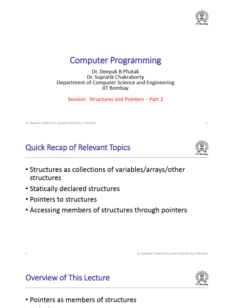 CS101x S438B Structures and Pointers Part 2 IIT Bombay | PDF | Pointer (Computer Programming ...