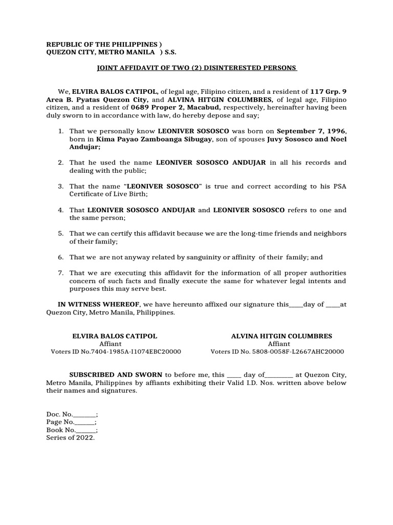 Joint Affidavit of Two Form Sososco | PDF