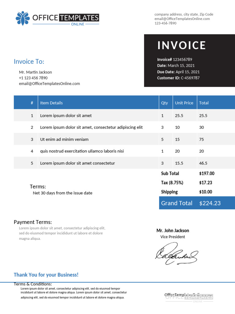 Sales Invoice Template With Tax and Shipping | PDF