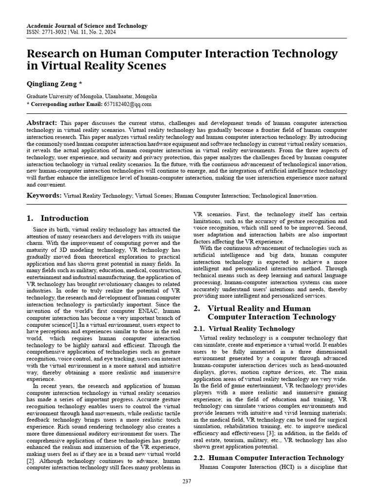 Research On Human Computer Interaction Technology | PDF | Virtual ...