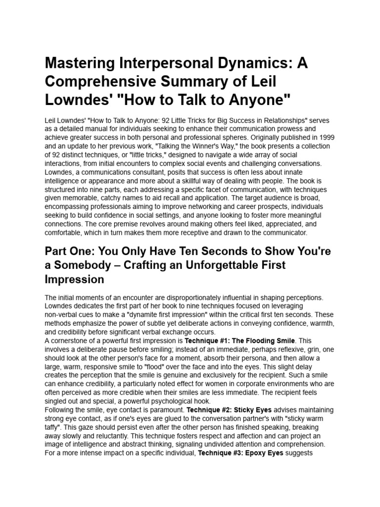 Leil Lowndes' Book Summary | PDF | Nonverbal Communication | Communication