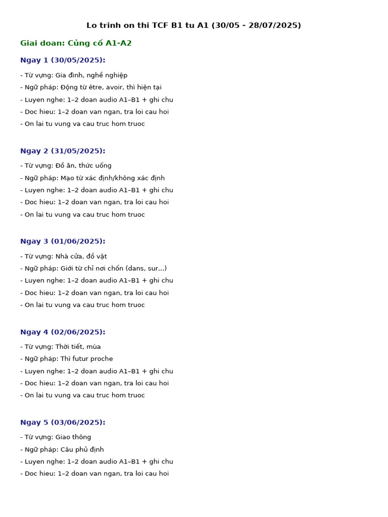 Lo Trinh On Thi TCF B1 Tu A1 | PDF
