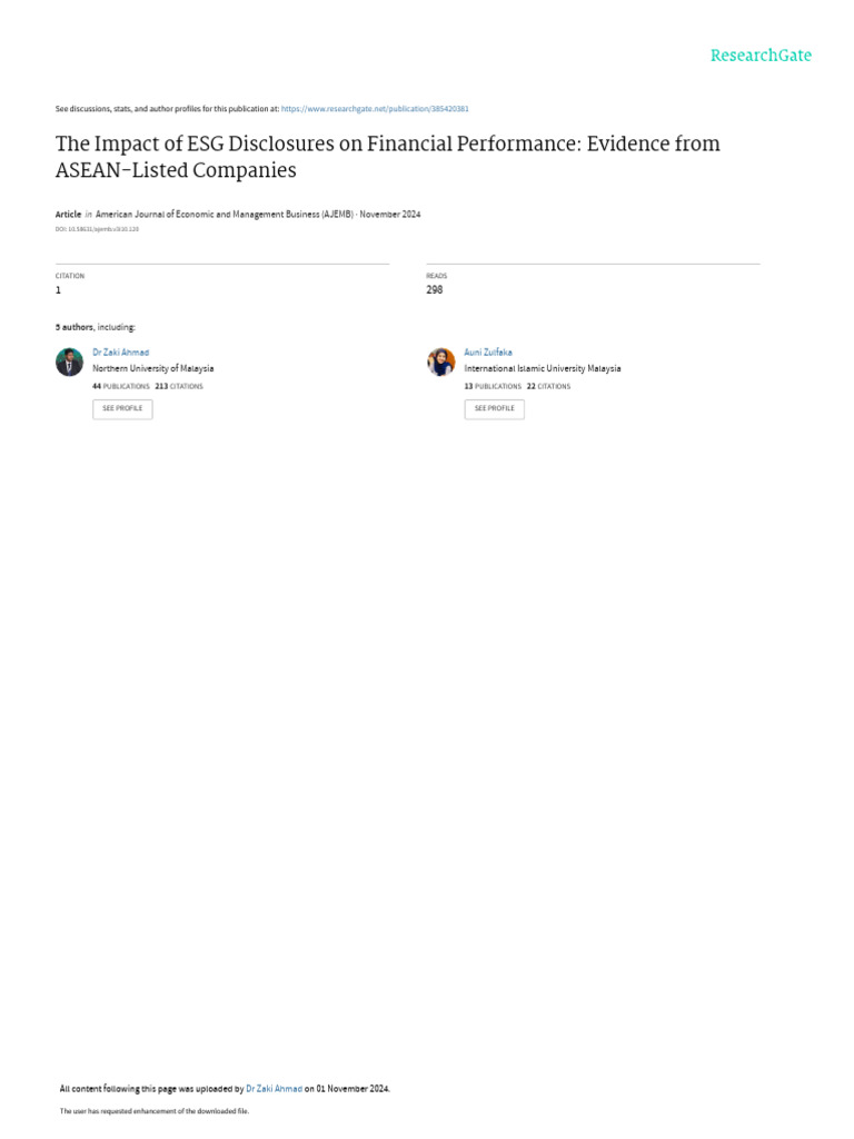 Burki Et Al. - 2024 - The Impact of ESG Disclosures On Financial Performance Evidence From ASEAN ...